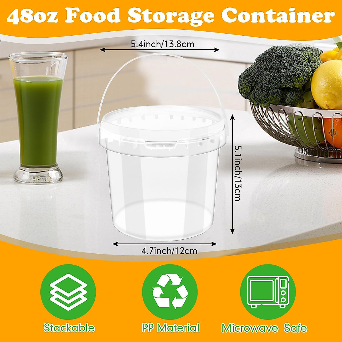 Funnymoom 20 Pack 48 oz Clear Buckets with Lid Plastic Ice Cream Buckets with Lid and Handle Ice Cream Tub Food Storage Containers Round Plastic Pails Freezer and Microwave Safe for Food