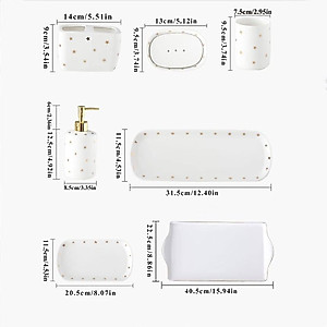 DYPASA Soap Pump Dispenser Bathroom Accessories Set - 4piece Ceramic Bath Set Including Toothbrush Holder Tumblers Tumblers and Tray Bathroom Accessories Bottles Dispenser