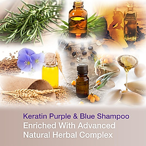 Vitamins Keratin Purple Toning Shampoo - Violet Blue Brassiness Toner for Bleached Icy Blonde Platinum Silver White Grey Ash Gray or Colored Dry Damaged Brassy Hair