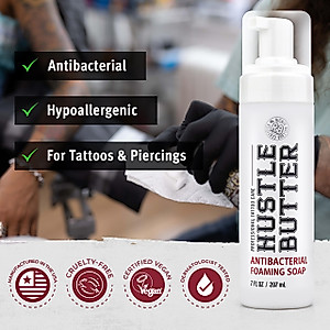 Hustle Bubbles Tattoo Aftercare Tattoo Soap Antibacterial Soap To Clean New Tattoos & Piercings Essential Tattoo Supplies 7oz