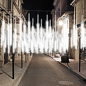 Vikdio Christmas Lights Outdoor, Meteor Shower Lights 50cm 10 Spiral Tubes 540 LEDs 3.15m Lit Length, Waterproof Snowfall Icicle Lights for Outdoor Xmas Decoration Party Tree Window (White)