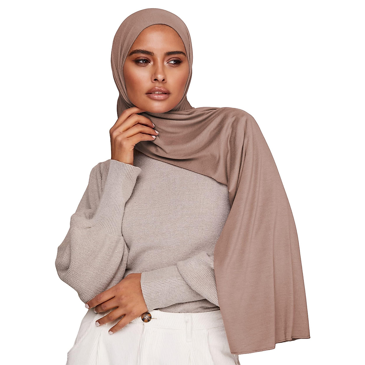VOILE CHIC Premium Jersey Hijab Scarf For Women - Islamic Head Scarf Wrap Hijabs (Taupe)