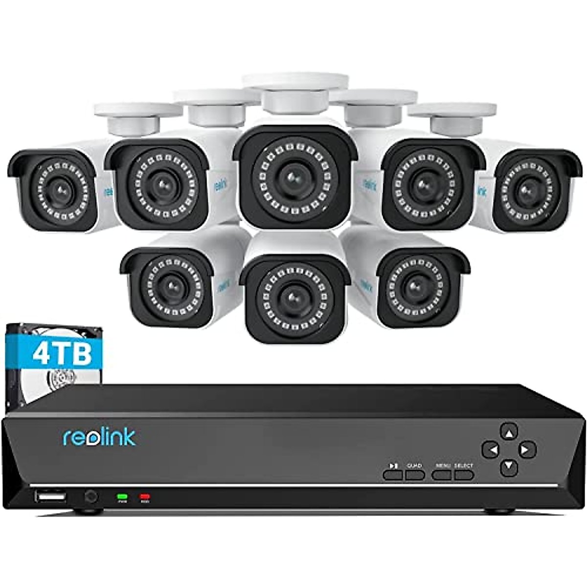 REOLINK 4K Security Camera System, RLK16-800B8 8pcs H.265 4K PoE Security Cameras Wired with Person Vehicle Detection, 8MP/4K 16CH NVR with 4TB HDD for 24-7 Recording