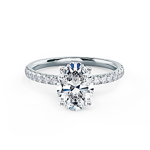 AHTAMOS Engagement Ring 2 CT Moissanite Oval Cut Pave Engagement Rings for Women Platinum Plated Silver Size 5.5