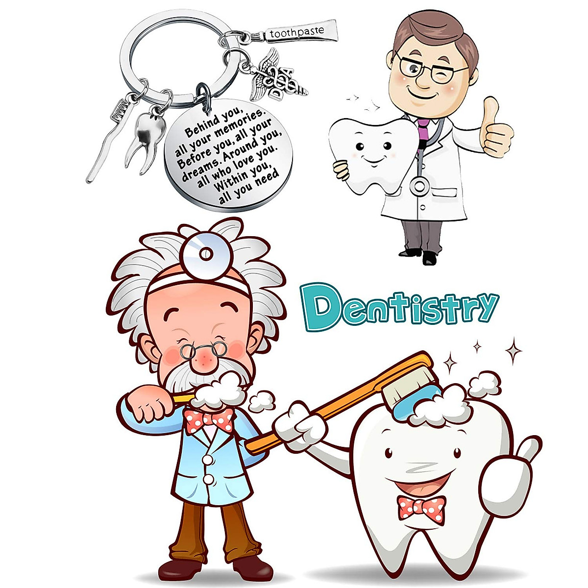 FEELMEM Dental Assistant Keychain Future Dentist Gift DA Graduation Gift Behind You All Memories Before You All Your Dream Inspirational Gift for Her (Assistant Keychain)