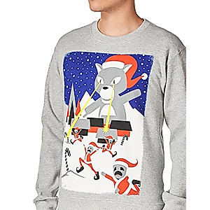 Hybrid Apparel Men's Ugly Christmas Crew Sweatshirt, Cat Attack/Heather Grey, Medium