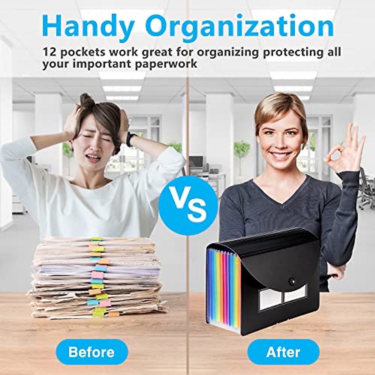 Sooez 13 Pocket Expanding File Folder, Premium Monthly Document Organizer, Accordian File Folder Organizer, Accordion Folder, Letter A4 Paper Document Storage Organizer, Black