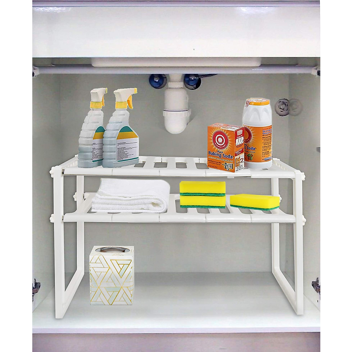 HOME-X Under Sink Storage Shelf, Expandable Cabinet Organizer for Kitchen - Expands16” to 26”