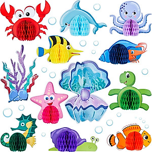 12 Pieces Under The Sea Party Decorations Ocean Sea Animal Honeycomb Centerpiece Ocean Themed Party Table Decoration Fish Sea Creature Mermaid Birthday Centerpiece for Beach Baby Shower Party Supplies