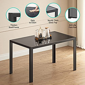 Gizoon 5 Piece Glass Dining Table Set, Kitchen and Chairs for 4, PU Leather Modern Room Sets Home (Black)