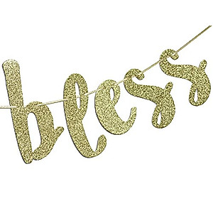 God Bless Banner, Baptism Garland Sign Gold Glitter for First Communion Christening Party Decorations Photo Props