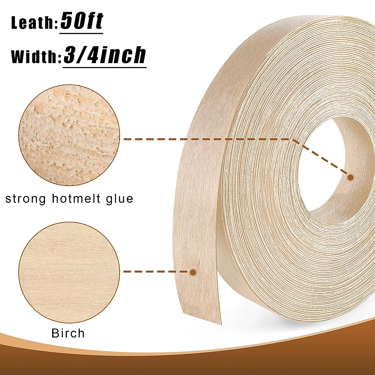 Birch Plywood Veneer Roll Wood Veneer Edge Banding,3/4 inch*10ft Edge Banding, Iron on with Hot Melt Adhesive, Flexible Wood Tape Sanded to Perfection. Easy Application Wood Edging