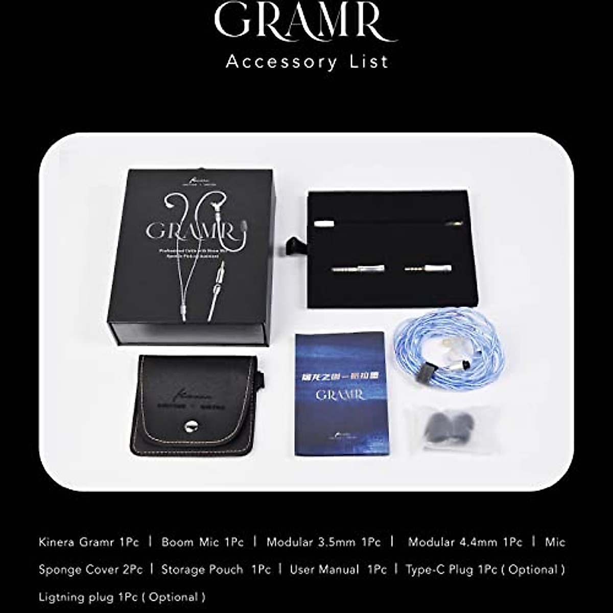 Kinera Gramr Modular High-Purity Silver-Plated OFC IEM Cable, Upgrade Earphone Cable with Detachable Boom Mic (Black 0.78 2PIN)