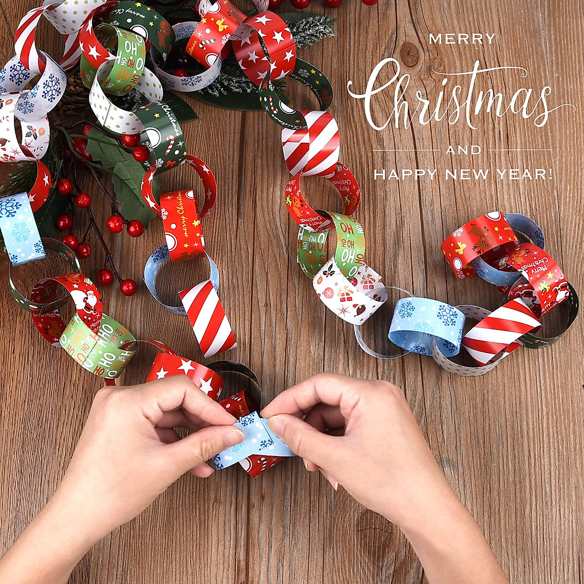 MIAHART Merry Christmas Paper Chains 300 Links Festive Paper Craft Supplies for Christmas and Festive Party Decorations