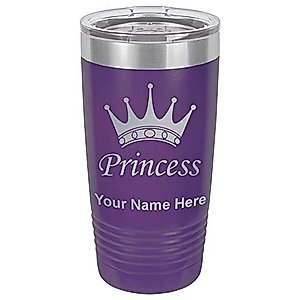 LaserGram 20oz Vacuum Insulated Tumbler Mug, Princess Crown, Personalized Engraving Included (Dark Purple)