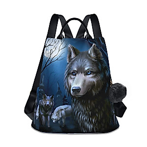 ALAZA Dark Night Wolf and Full Moon Backpack for Daily Shopping Travel