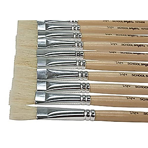 School Smart White Bristle Short Handle Paint Brush, 1/2 inch, Pack of 12