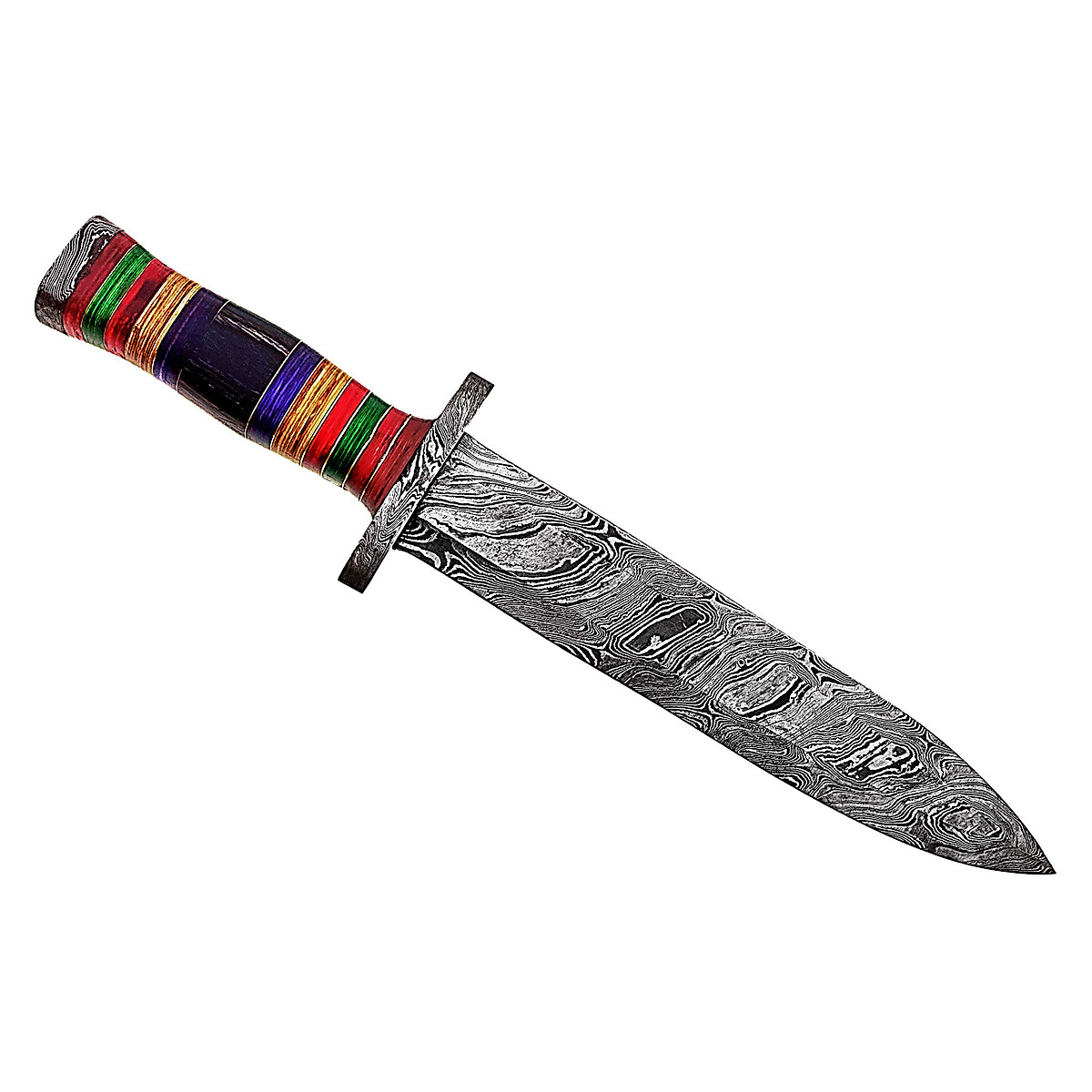 Damascus Steel Hunting Knife - Fixed Blade Knives with Sheath - Firm Grip Handle Made of Rose Wood (MD)