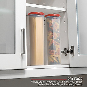 Tall Clear Spaghetti Pasta Container Storage With Lid-2 Pk.Multi-Purpose Kitchen Pantry Organization And Food Storage For Noodles Beans Straws - Airtight Leakproof Spaghetti Keeper BPA Free 37 oz.