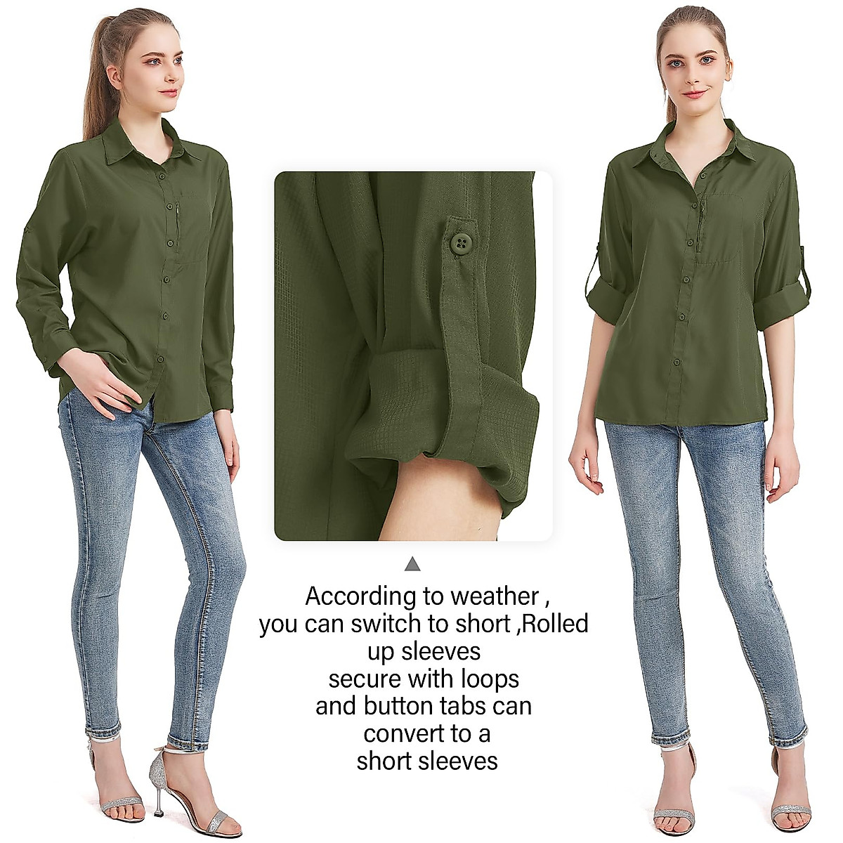 Women's UPF 50 Long Sleeve Sun Protection Shirts Quick Dry Outdoor Fishing Hiking Travel Shirt (5019 Olive green, Small)