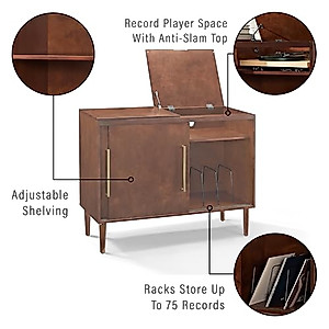 Crosley Furniture Everett Media Console and Record Player Stand with Storage for Vinyl Records, Mahogany