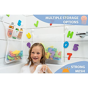 2 x Mesh Bath Toy Organizer + 8 Ultra Strong Hooks – The Perfect Bathtub Toy Holder & Bathroom or Shower Caddy – These Multi-use Net Bags Make Baby Bath Toy Storage Easy – For Kids & Toddlers