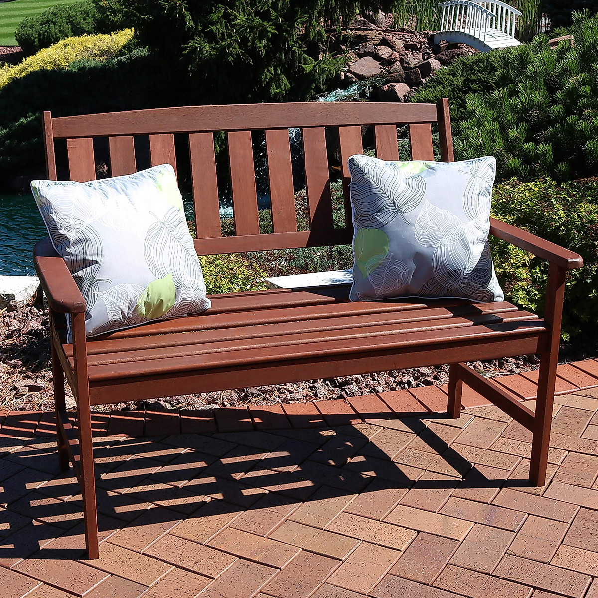 Sunnydaze Solid Meranti Wood 2-Seat Outdoor Garden Bench with Rustic Teak Oil Finish