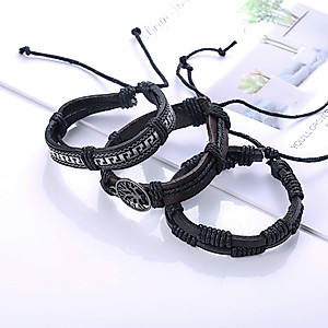 FINREZIO 24 Pcs Braided Leather Bracelet Set For Women Men Wristbands Boho Ethnic Tribal Linen Hemp Cords Beads Wrap Bracelets String Handmade Jewelry