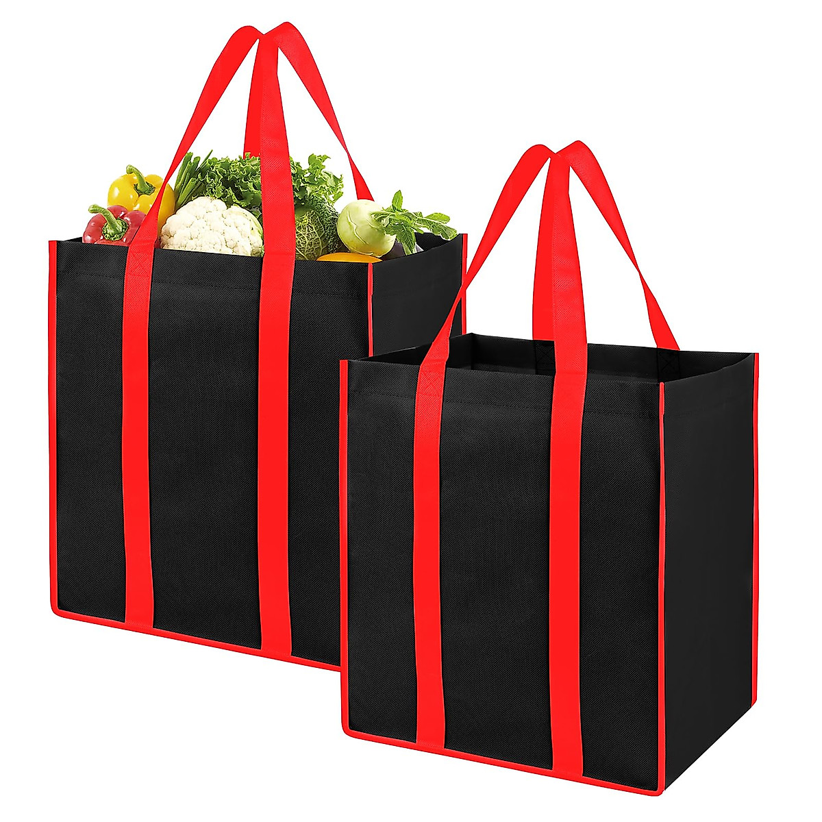 Bodaon 2Pk Collapsible Kitchen Reusable Grocery Bags, the Utility Tote Bag Bulk, Large Folding/Foldable Reusable Shopping Cart for Groceries, Storage Totes Heavy Duty, Shopping Basket (Black)