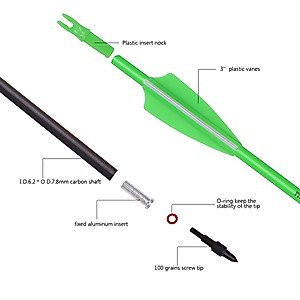 Carbon Arrow Archery 26inch Hunting Target Practice Arrows for Compound & Recurve Bow Spine 500 with Removable Tips (Pack of 12)