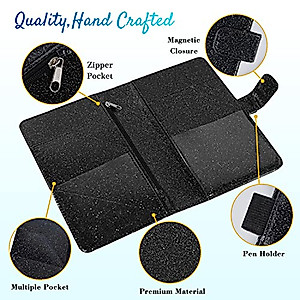 Server Book for Waitress-Leather Waitress Book Organizer with Zipper Pocket Cute Waiter Book Server Wallet with Magnetic Closure, Glitter Black