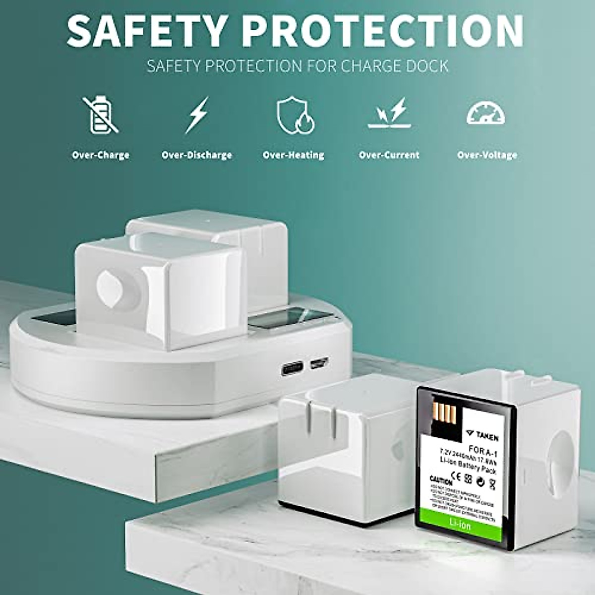 TAKEN Arlo Batteries, 4-Pack Arlo Pro Battery with Dual Arlo Battery Charger Station for Arlo Pro and Arlo Pro 2 Surveillance Camera 7.2V 2440mAh（NOT Compatible with Arlo Ultra 2, Arlo Pro 3）