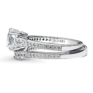 BERRICLE Sterling Silver 3-Stone Wedding Engagement Rings Round Cubic Zirconia CZ Ring Set for Women, Rhodium Plated Size 7.5
