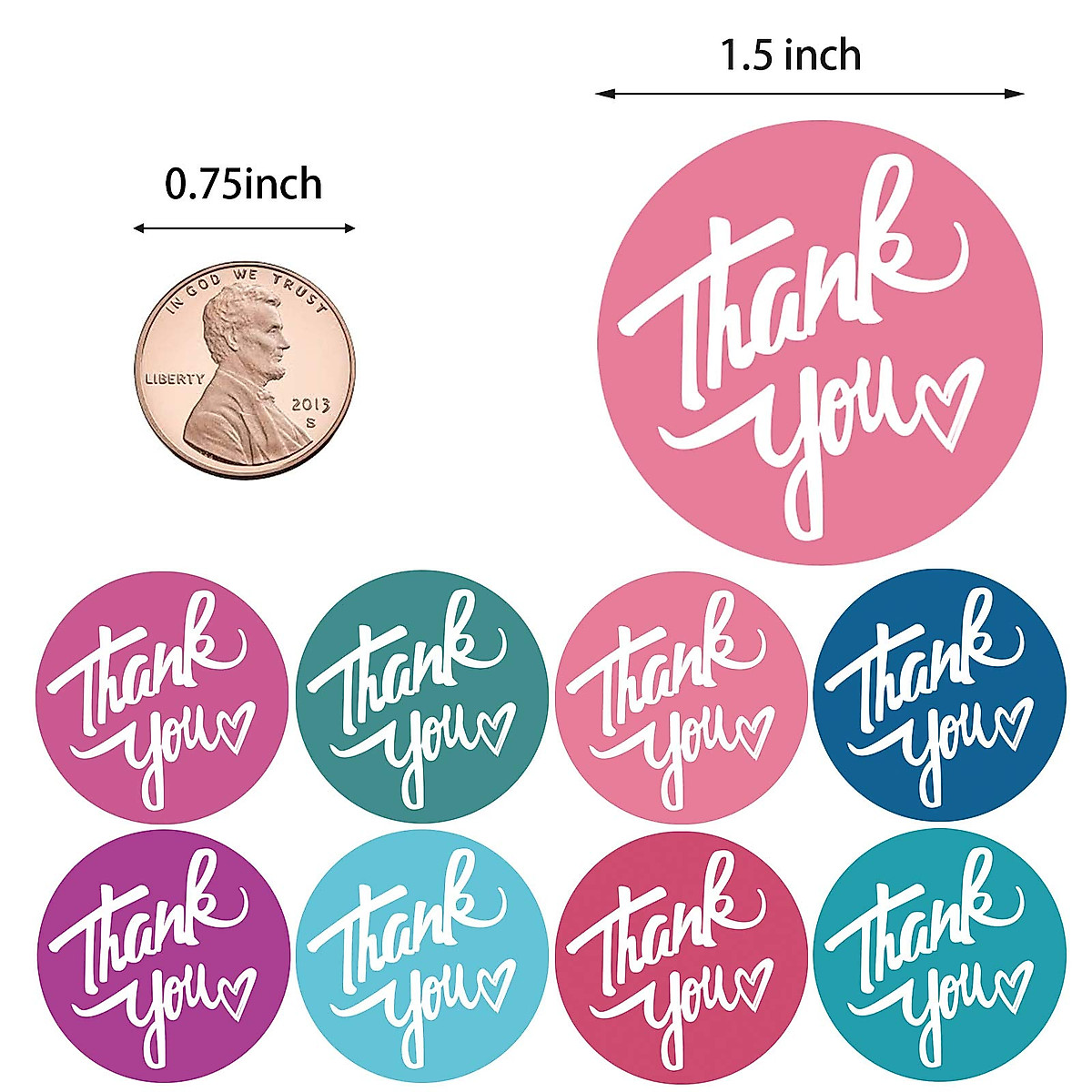 Dreecy 1.5 Inch Thank You Stickers, 1000 Pcs/roll Thank You Labels for Small Business, Packaging, Greeting Cards, Flower Bouquets, Mailer Seal Stickers, Candy Bags, Envelopes and Gift Wraps, 8 Colors