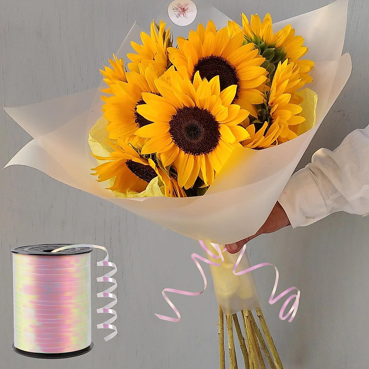 500 Yards Iridescent White Ribbon Metallic Balloon Curling Ribbon for for Party Festival Art Craft Decor,Florists, Weddings, Crafts and Gift wrap (Iridescent White)