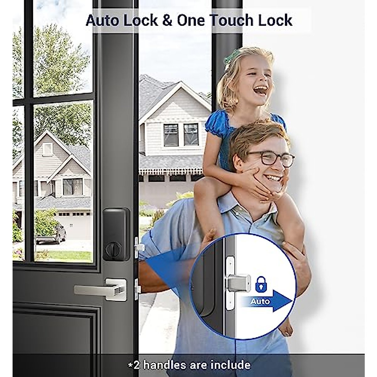 Veise Fingerprint Door Lock Set, Keyless Entry Door Lock, Front Door Handle Sets, Electronic Keypad Deadbolt with Lever Handle, 2 Keys, Auto Lock, Code Door Lock, Easy Installation, Satin Nickel