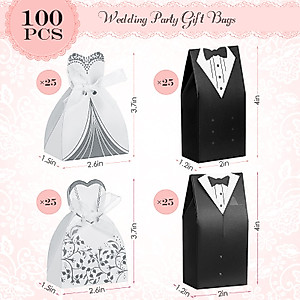 100 Pcs Wedding Party Favor Boxes Dress Tuxedo Candy Chocolate Gift Box Creative Vintage Wedding Treat Bags Bulk with Ribbon for Birthday Bridal Shower Guests Decoration Party Supplies (Stylish Style)