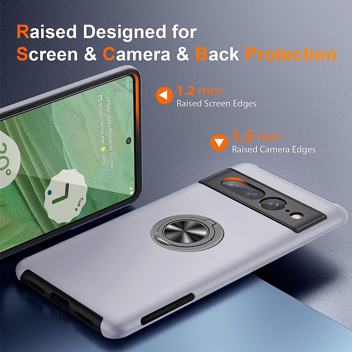 JAME for Google Pixel 7 Pro Case, Slim Fit Case for Pixel 7 Pro with Invisible Ring Kickstand, [Military Grade Drop Tested] Dual Layer Shockproof Protective Phone Case for Pixel 7 Pro 6.7", Silver