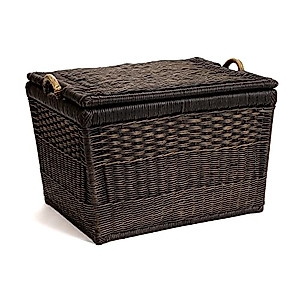 The Basket Lady Lift-Off Lid Wicker Storage Basket, Large, 24.5 in L x 18 in W x 17.5 in H, Antique Walnut Brown