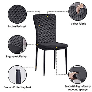 FENZARD Set of 4 Living Room Chairs Dining Chairs with Velvet, High Back, Metal Frame and Modern Lattice Design for Living Room, Dining Room,Black