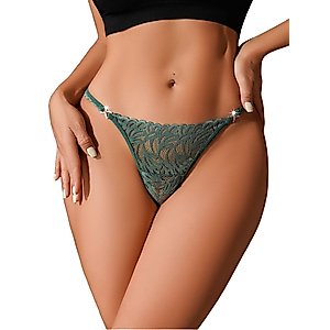 Milumia Women Lace Cheeky Sexy G-String Thong Low Rise Panties Green Large