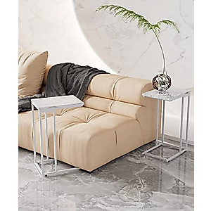 HOME BI C Table End Table, Beside Bed Sofa End Table, Save Spaces Side Table C Shape, Easy to Install Side Table for Living Room Bedroom White