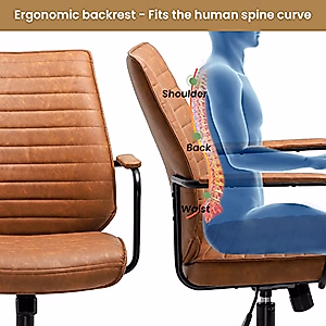 DICTAC Leather Office Chair Brown Modern Desk Chair mid Century Home Office Chair with Armrest, Capacity 400lbs