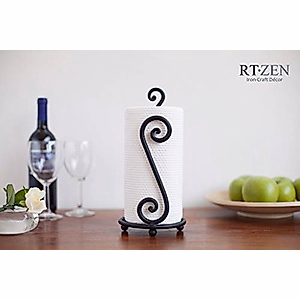 Fancy Paper Towel Holder Stand | Black Stylish Wrought Iron | Classic Decorative Countertop Authentic Rod Metal Hand Forged Stand Up Holder | Handmade Crafted by RTZEN-Décor