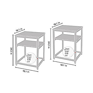 Coral Flower Nightstands Set of 2, 2-Tier Side Table Industrial End Table for Small Space in Living Room, Bedroom and Balcony, Stable Metal Frame, Dark Oak