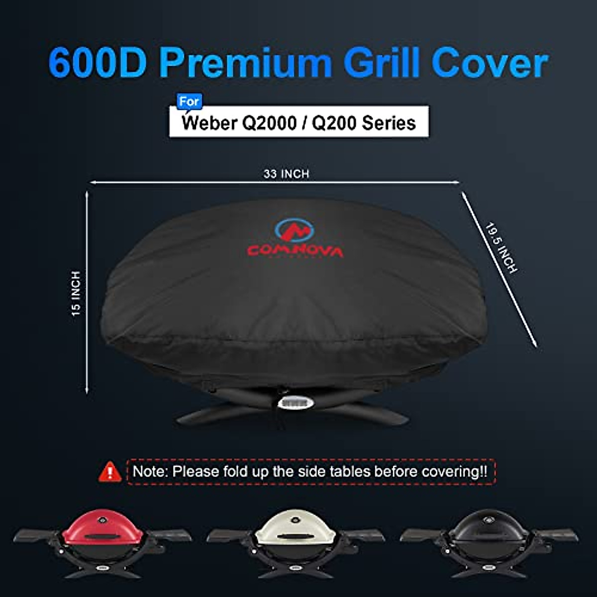 Comnova Grill Cover for Weber Q Series - 7111 BBQ Cover for Weber Q2000 and Q200 Series Gas Grill Heavy Duty & Waterproof, 33 Inch Barbecue Cover for Weber Q2200, Q2000, Q2400, Q200, Q220 and More