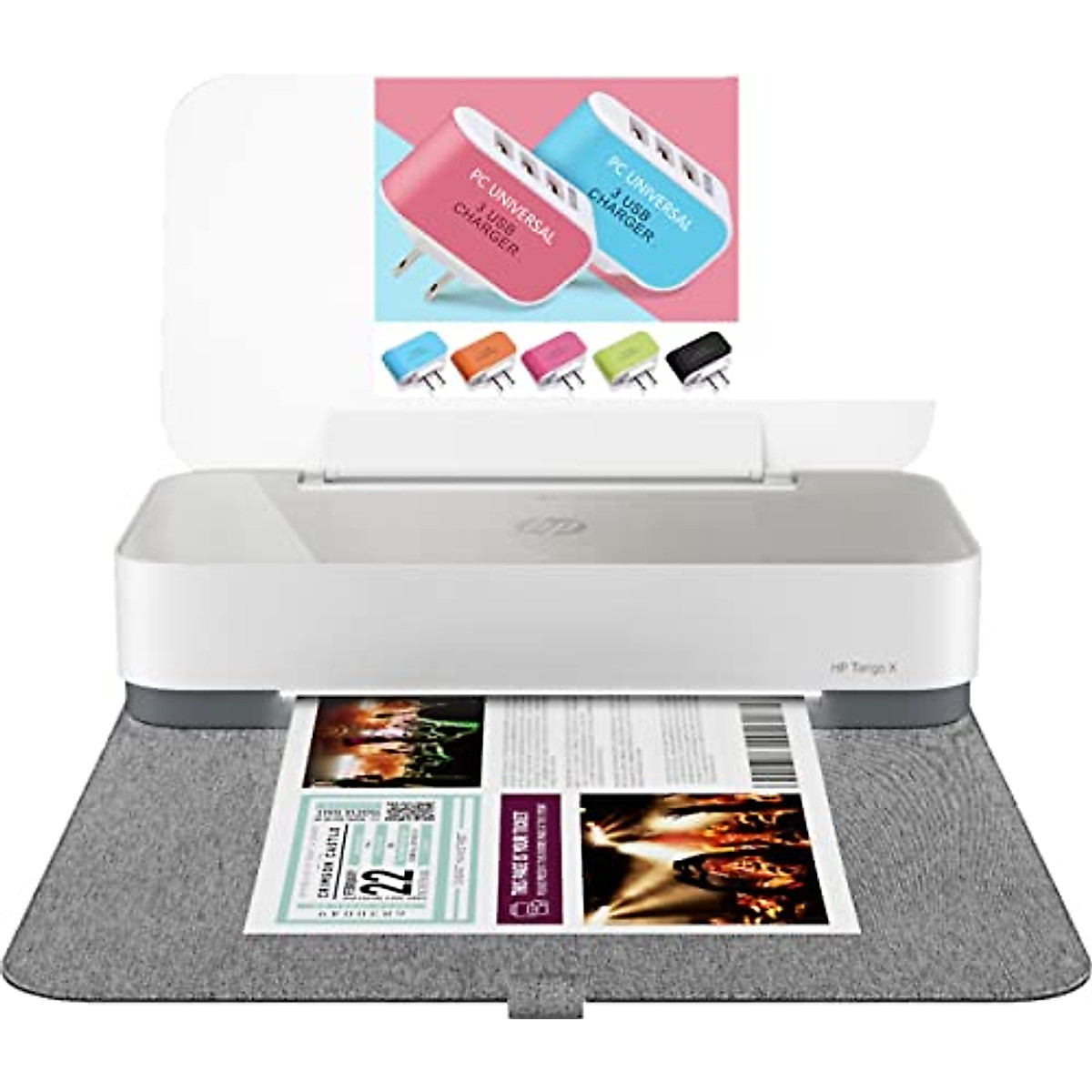PC Universal Tango X Smart Wireless Printer with Indigo Linen -Cover – Mobile Remote Print, Scan, Copy, HP Instant Ink 3-Port USB Charger