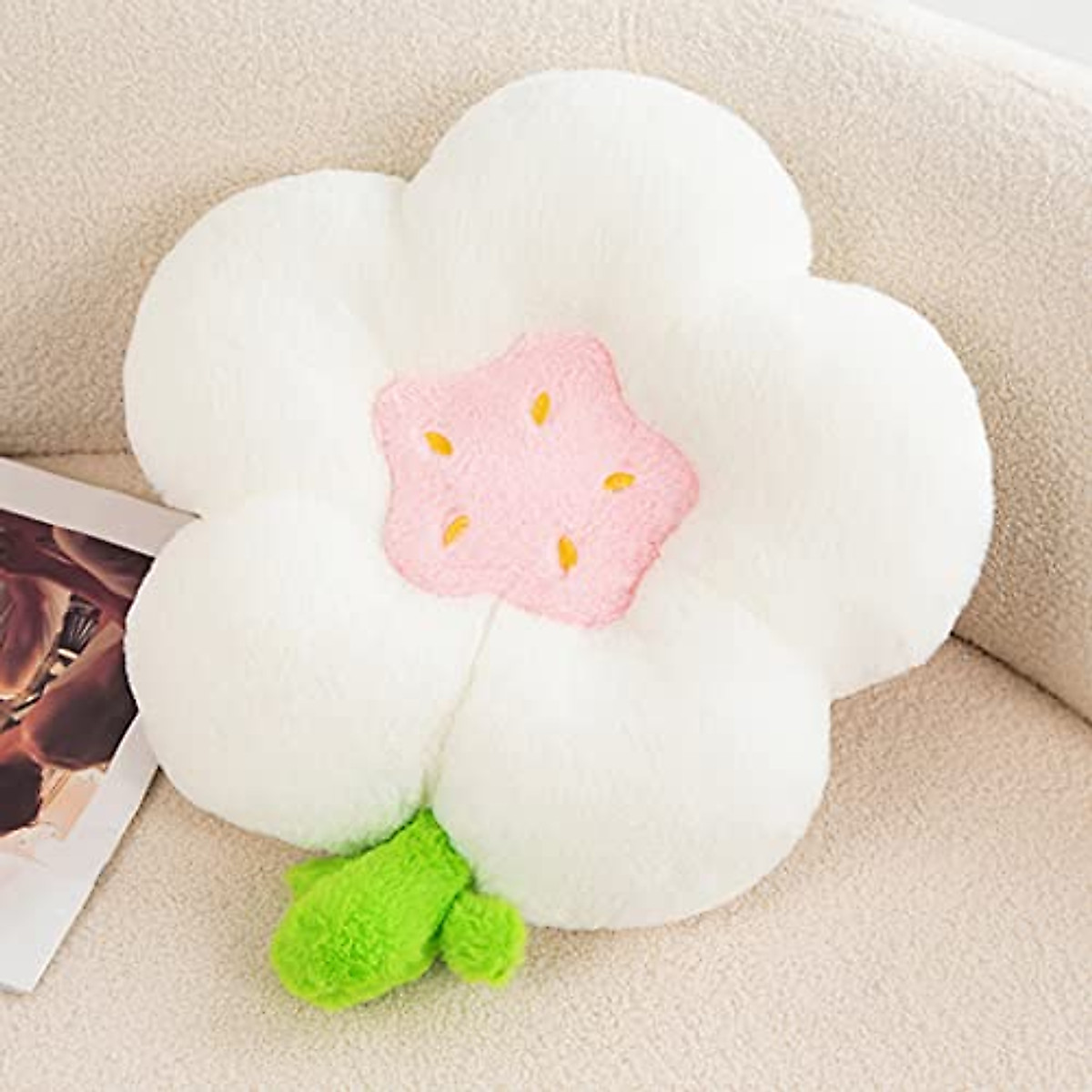 HXIYAN Flower Shaped Pillow Super Soft Cushion Plush Waist Cushion Flower Floor Cushion Lovely Room Decoration and Plush Pillow (19.6in*16.5in, White)