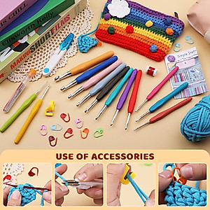 38 Pack Crochet Hooks Set, 13 Pcs 2mm(b)-10mm(n) Ergonomic Soft Grip Crochet Handles, Crochet Needle with Storage Case, Crochet Hooks for Arthritic Hands, Extra Long  Knitting Needles