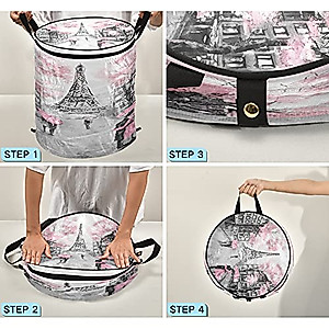 Pop Up Laundry Hamper France Paris Romantic Eiffel Tower Round Laundry Basket with Zipper Lid Clothes Hamper Collapsible Storage Bin Toy Organizer Basket